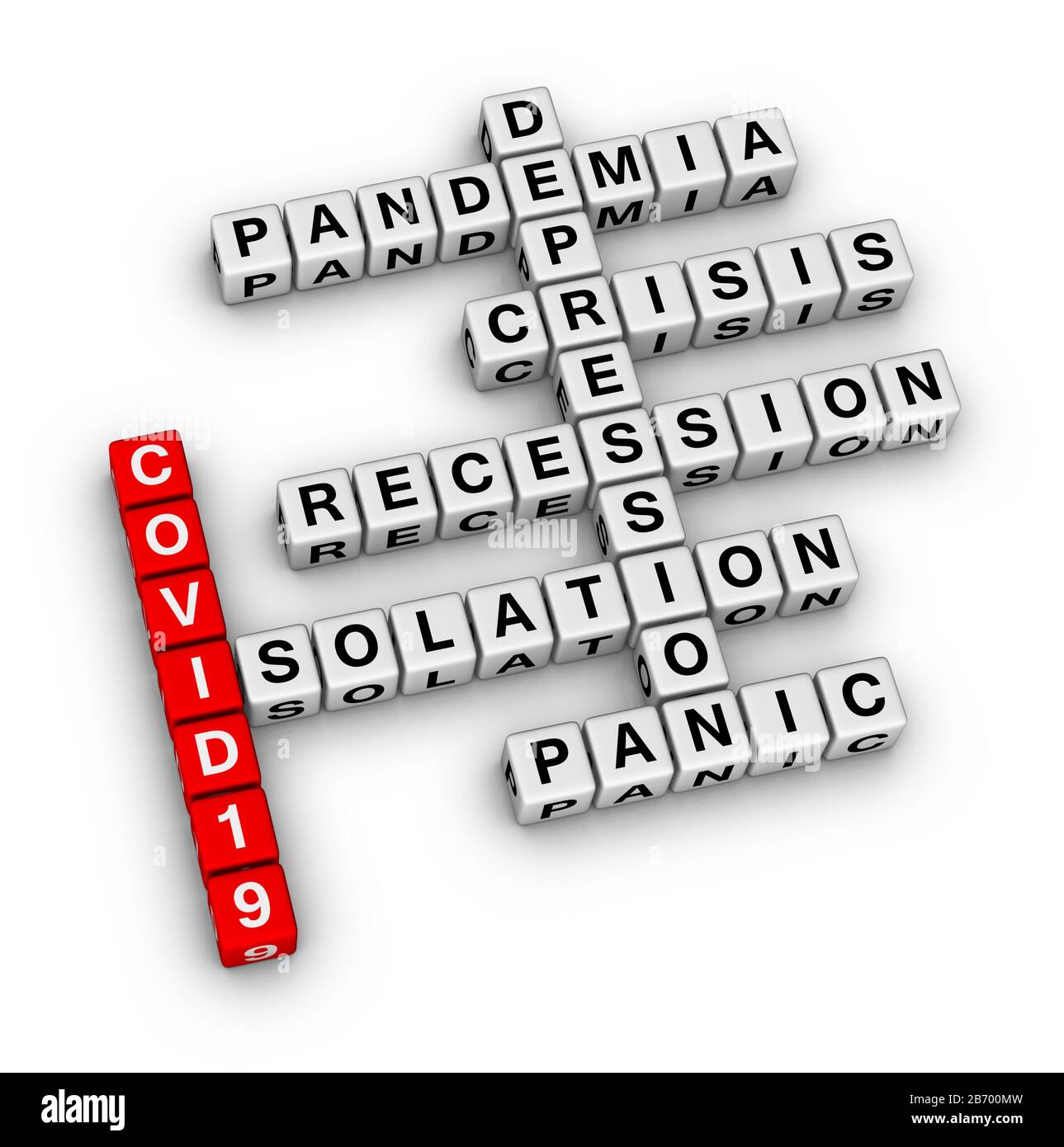 COVID19 Pandemia global crisis. 3D crossword puzzle Stock Photo - Alamy