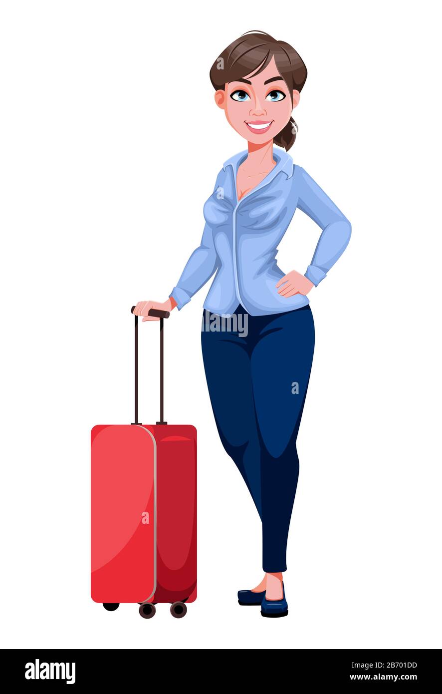 Young beautiful business woman cartoon character going on a business ...