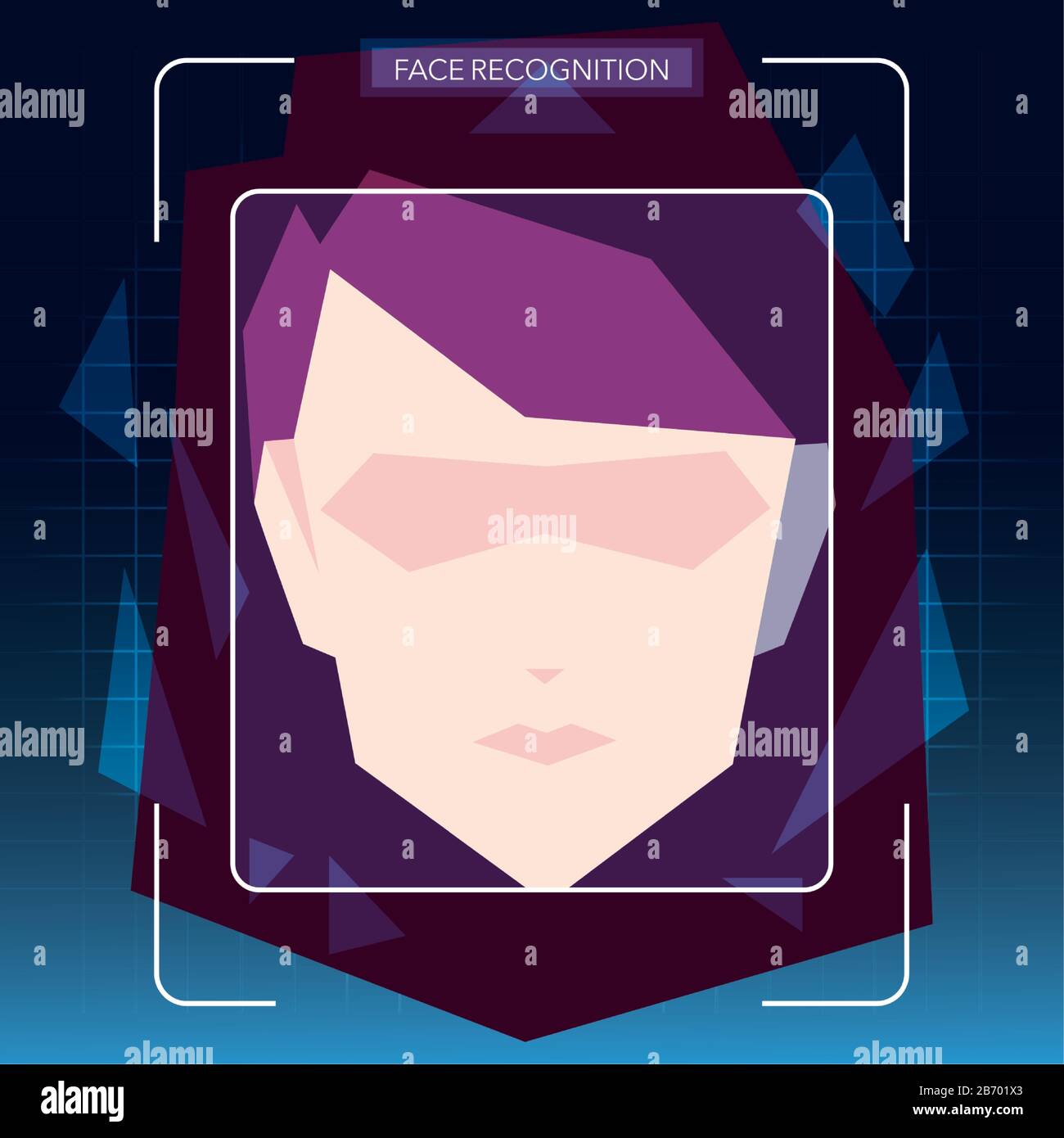Face Recognition Technology Woman With Face Identification Vector