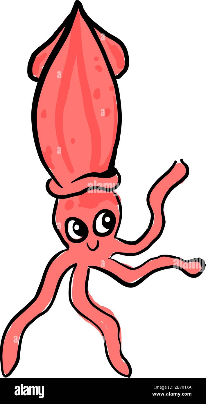 Happy squid, illustration, vector on white background Stock Vector ...