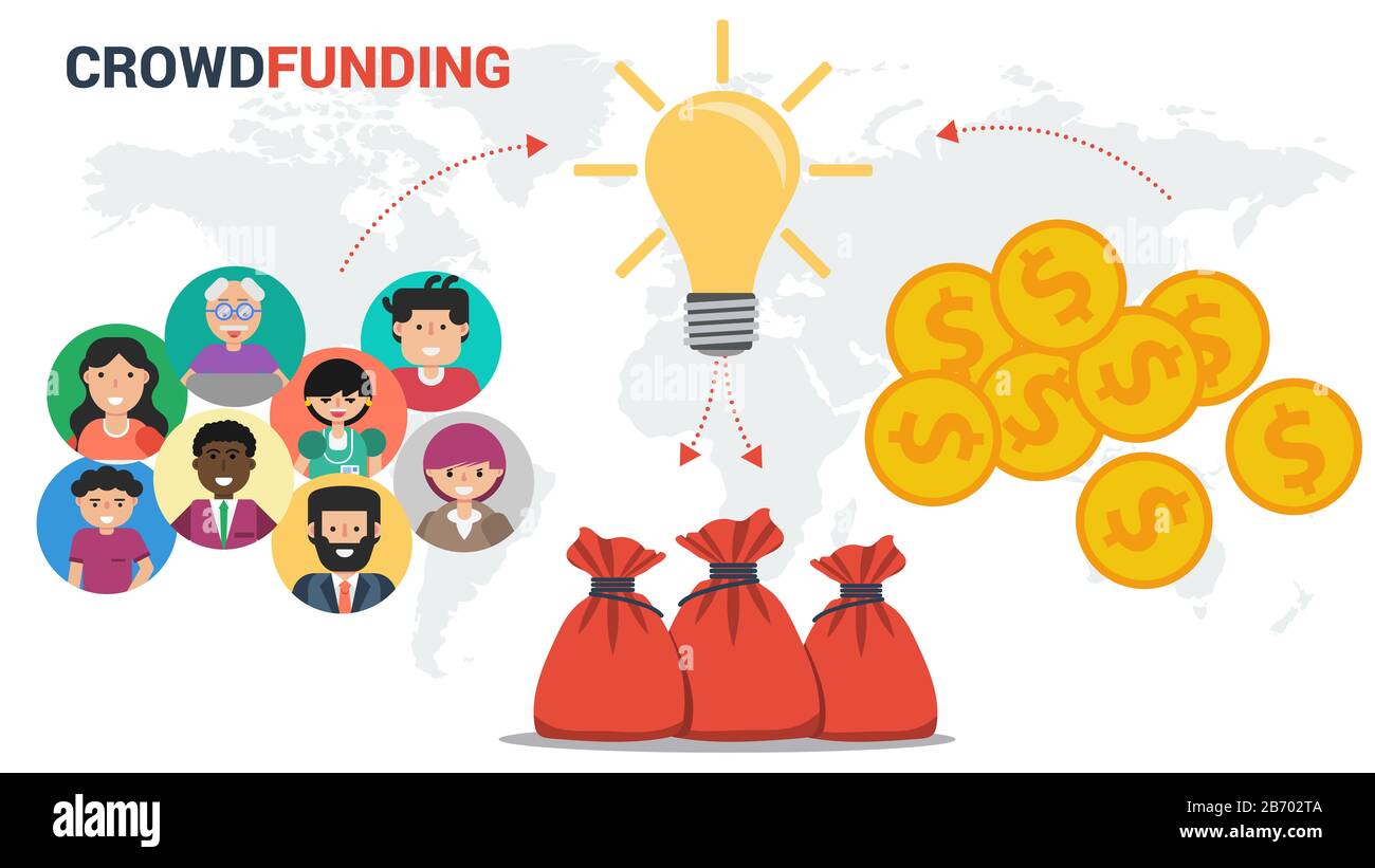 Flat design of crowdfunding concept shown in idea and money sponsored ...