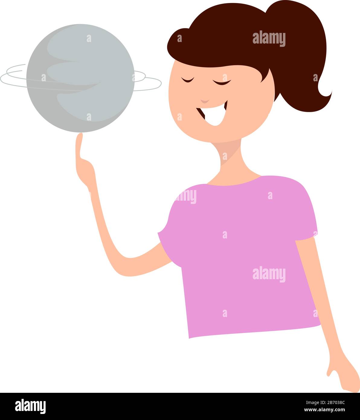 Girl spinning ball, illustration, vector on white background Stock ...