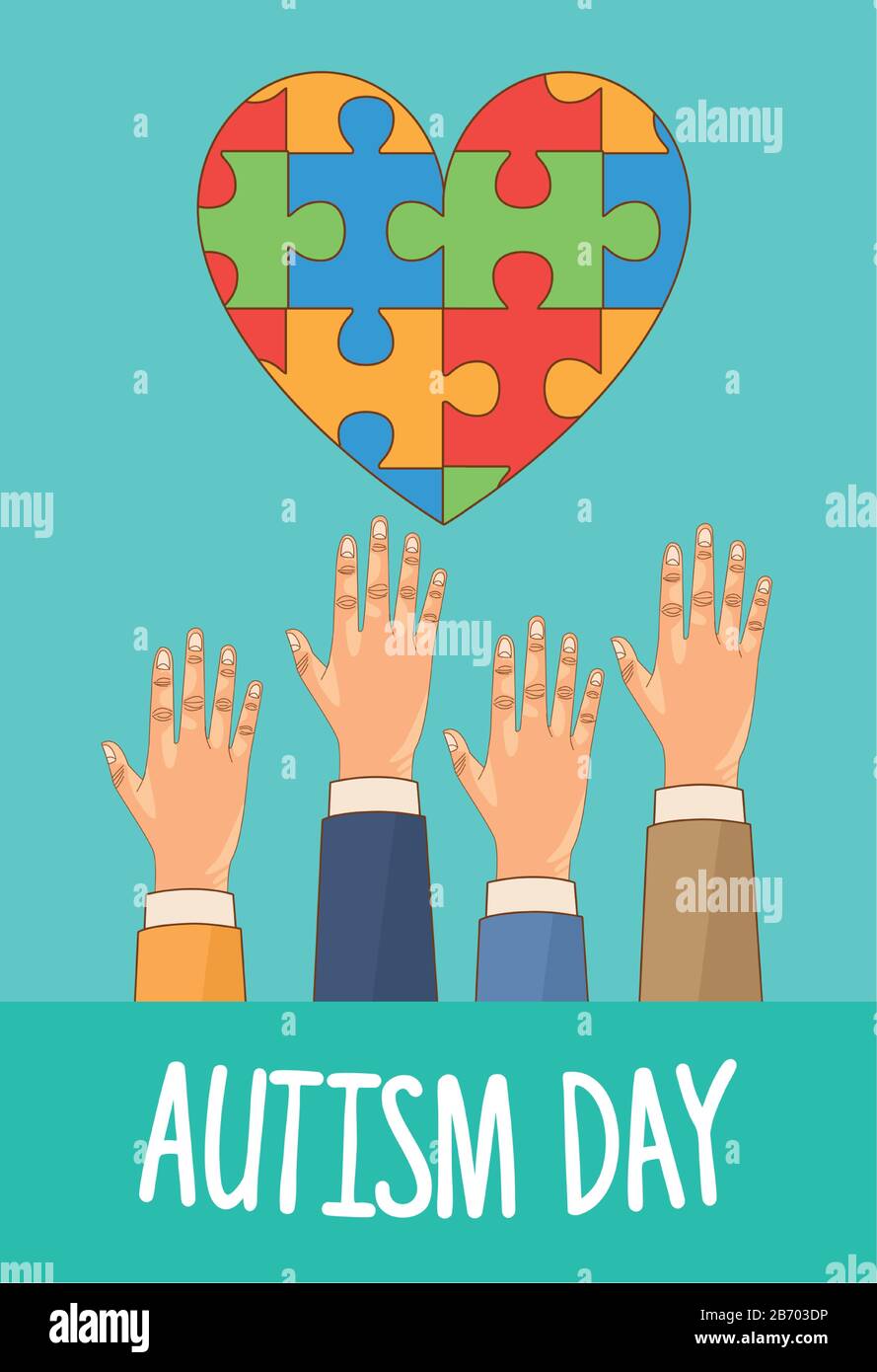 world autism day with hands and puzzle game pieces Stock Vector Image ...
