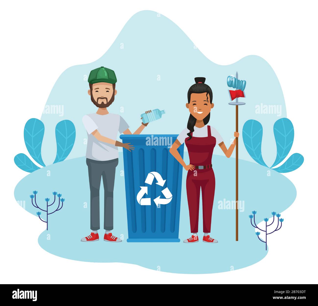 couple of environmentalists recycling characters Stock Vector Image ...