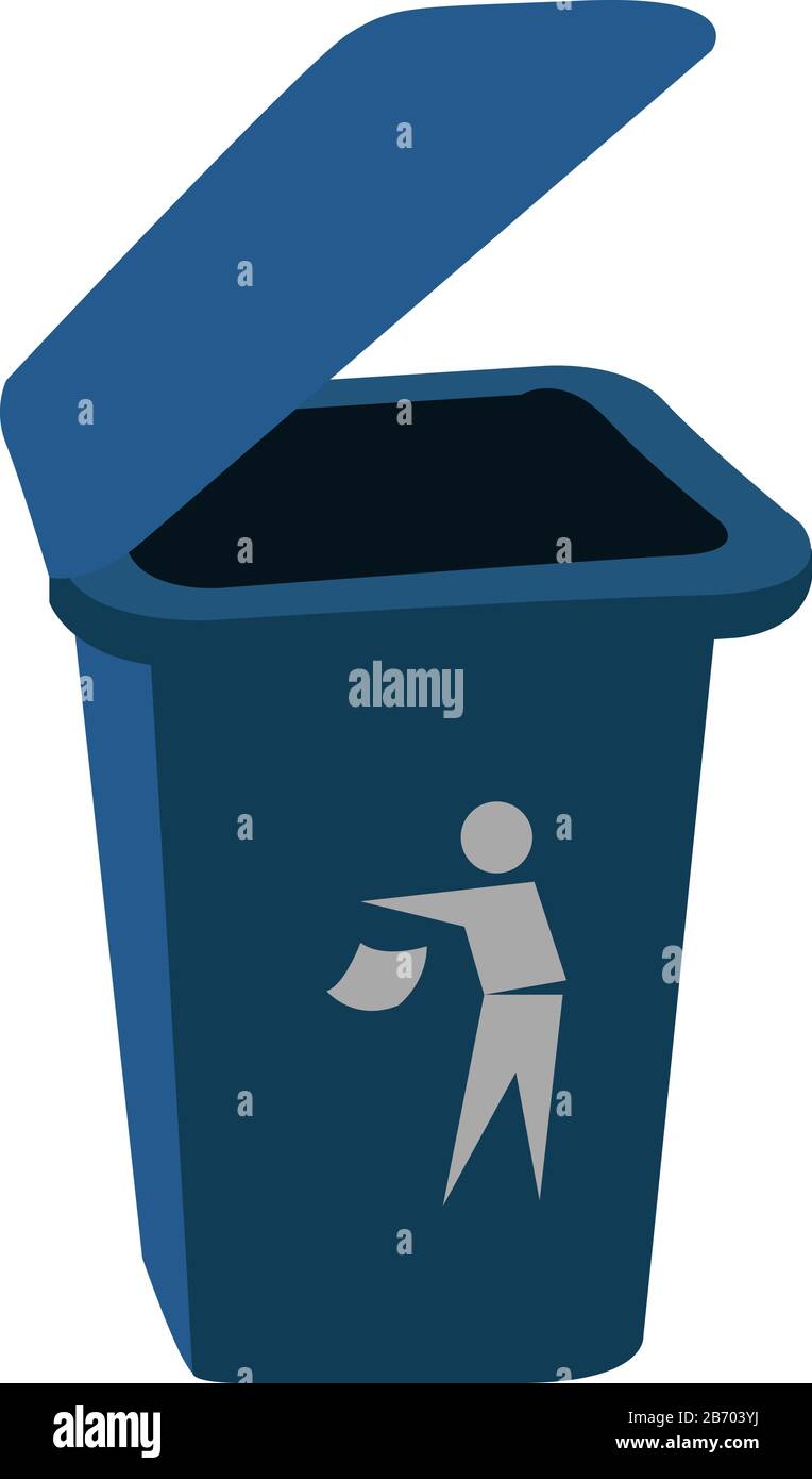 Blue trash can, illustration, vector on white background Stock Vector ...