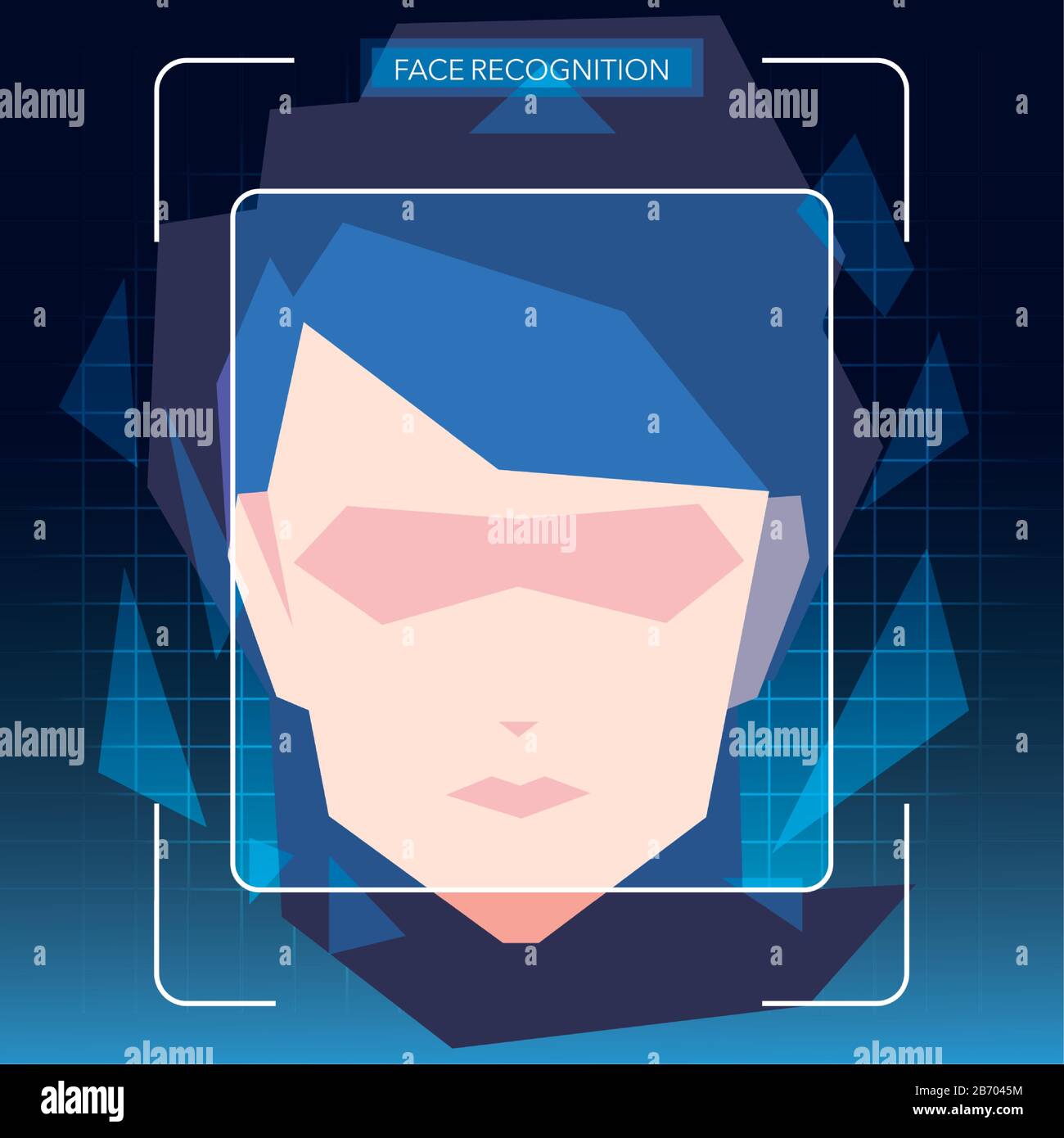 face recognition technology, woman with face identification vector ...