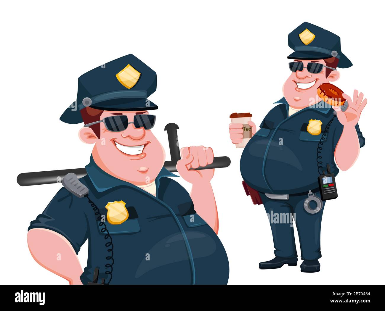 Police officer, set of two poses. Cheerful cartoon character. Vector ...