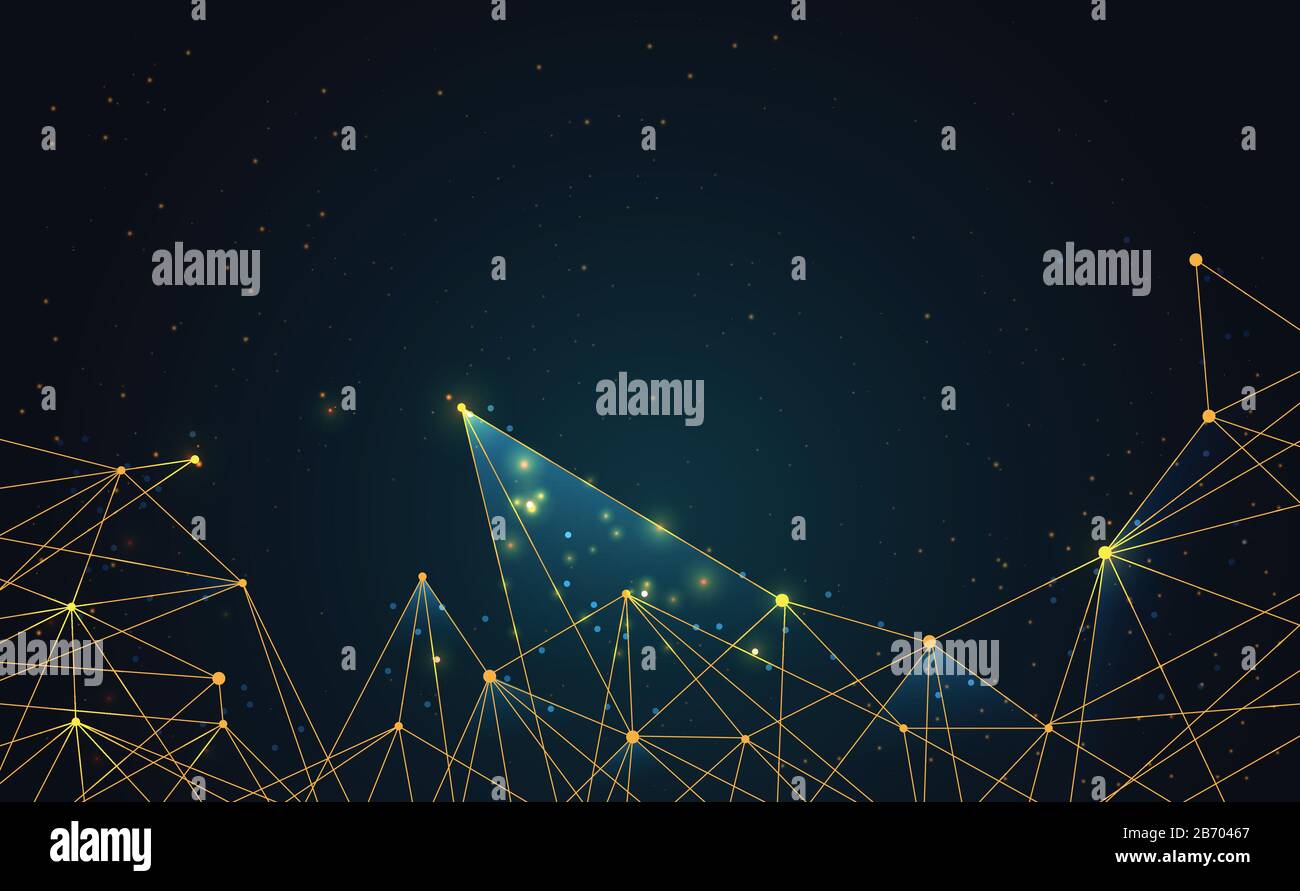 Modern abstract network science connection technology gold line premium dot and graphic design ...