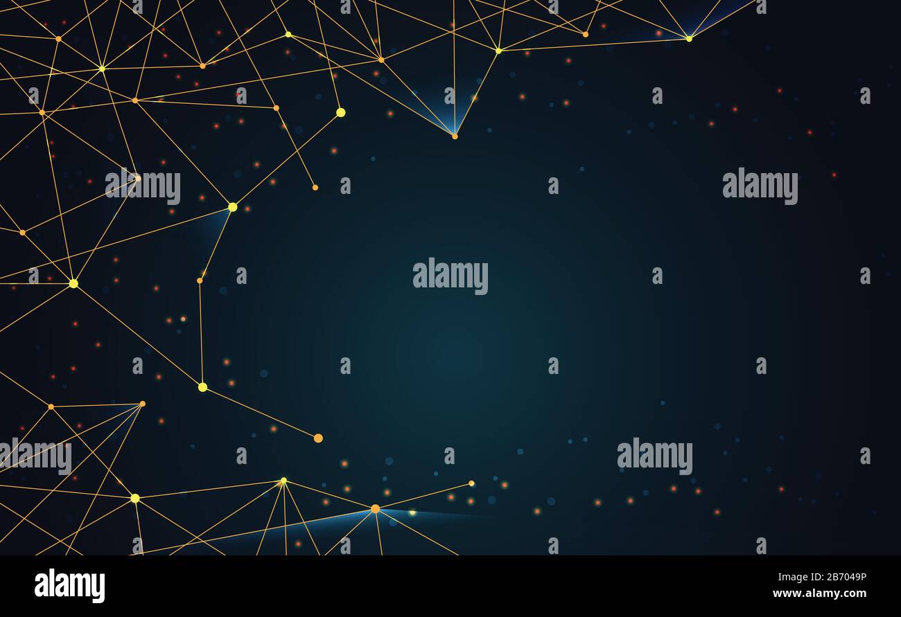 Modern abstract network science connection technology gold line premium dot and graphic design ...