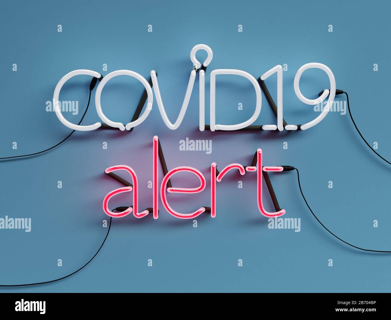 COVID19 Alert neon graphic sign with blue background and Alert word ...