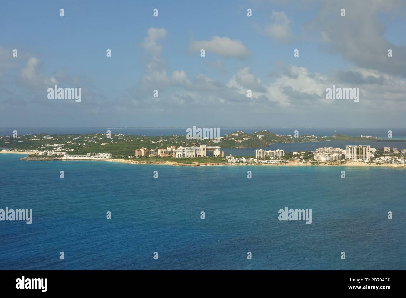SAINT MARTIN, DUTCH ANTILLES -8 FEB 2020- Aerial view of the tropical ...