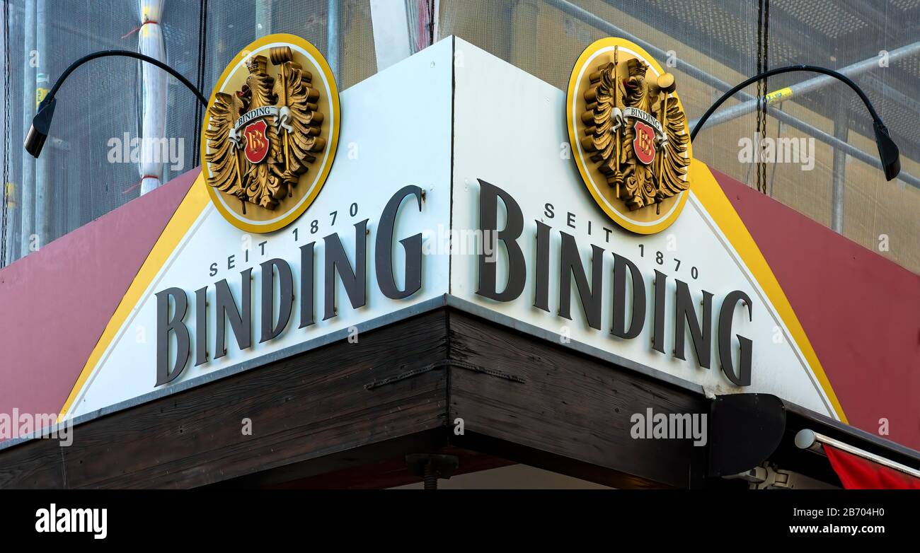 Frankfurt,Germany, 03/01/2020: Binding beer logo on a Facade in ...