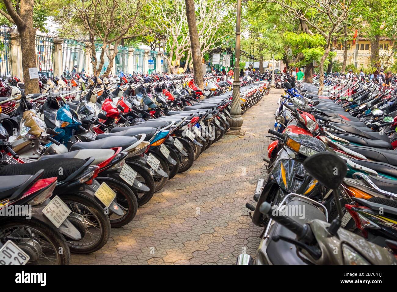 Rows of motorbikes parked in central Ho Chi Minh City (Saigon), Vietnam ...
