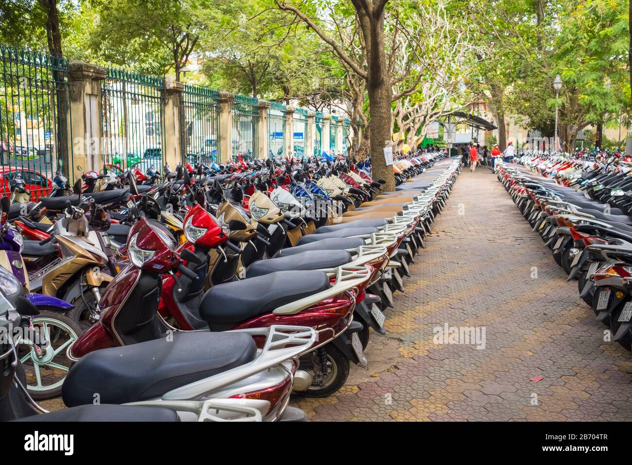 Rows of motorbikes parked in central Ho Chi Minh City (Saigon), Vietnam ...