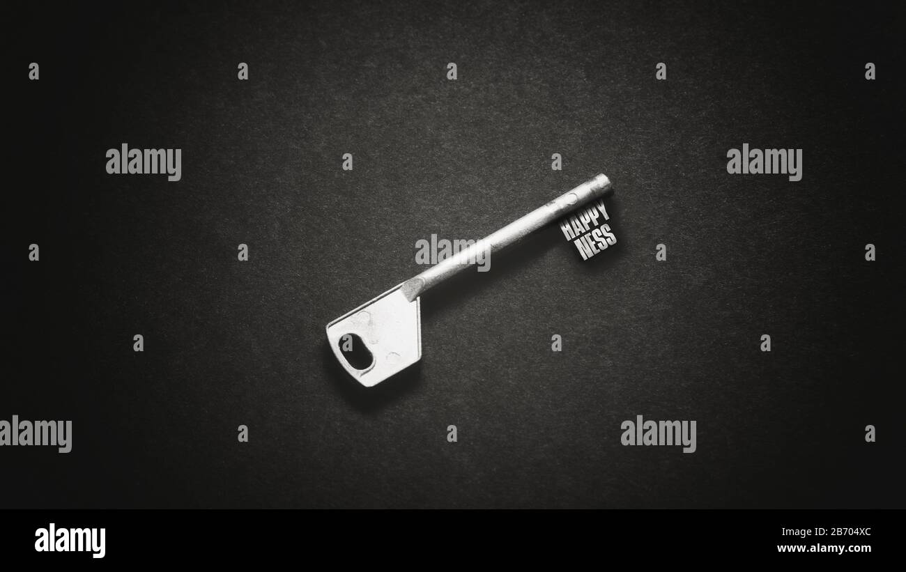 Old key with message the key to happiness concept Stock Photo - Alamy