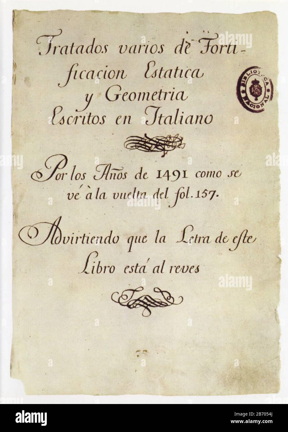 Leonardo da Vinci. Frontispiece of Codex ''Madrid II''. 1491 Stock ...