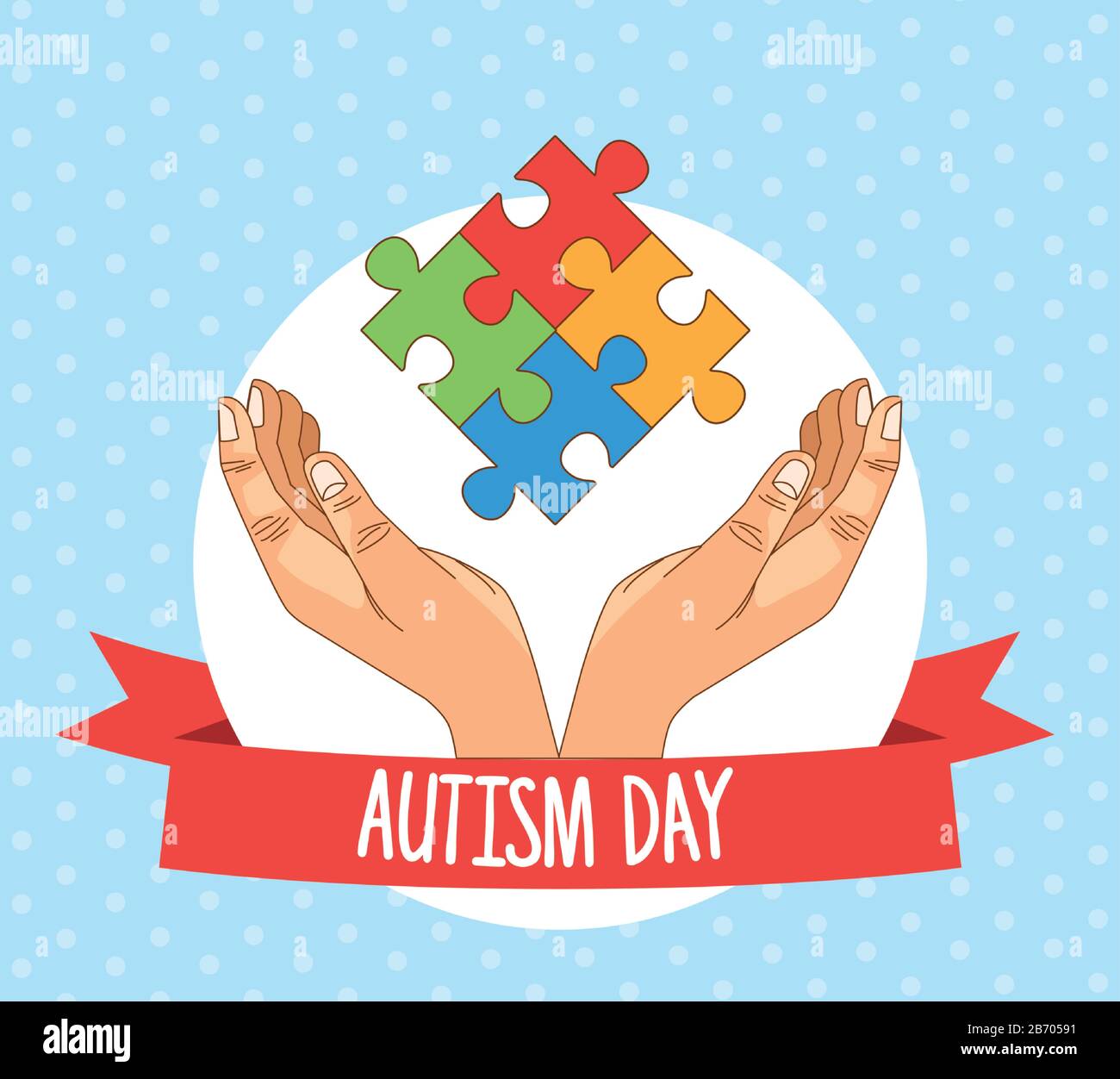 world autism day with hands and puzzle game pieces Stock Vector Image ...