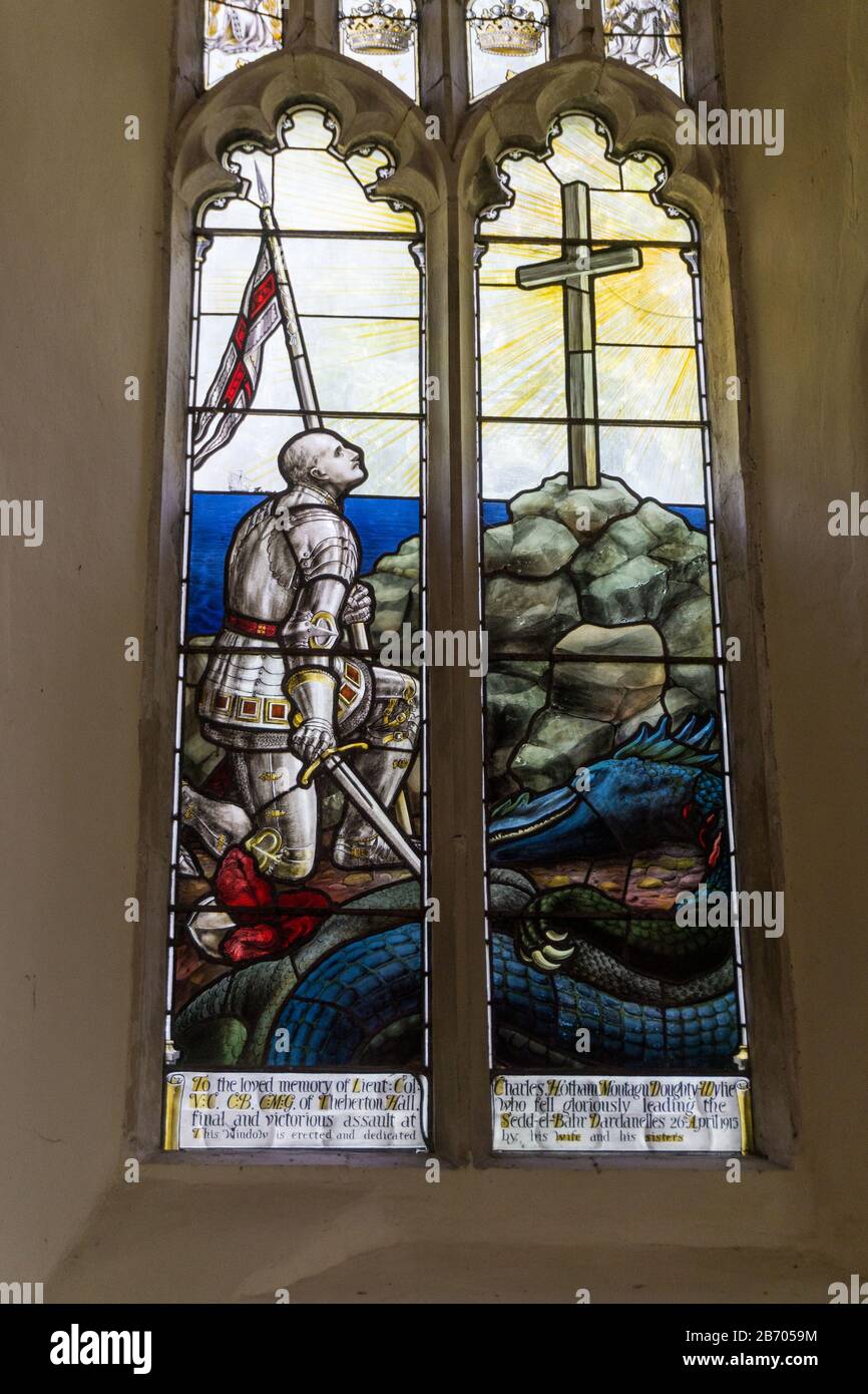 Stained glass window in the church of St Peter, Theberton, Suffolk, UK ...