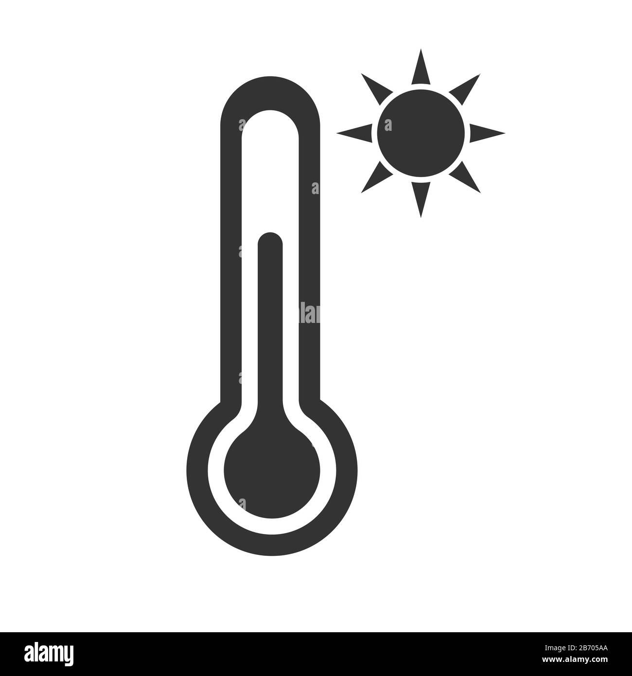 Vector thermometer icon with sun icon. Warm weather. Temperature sensor ...