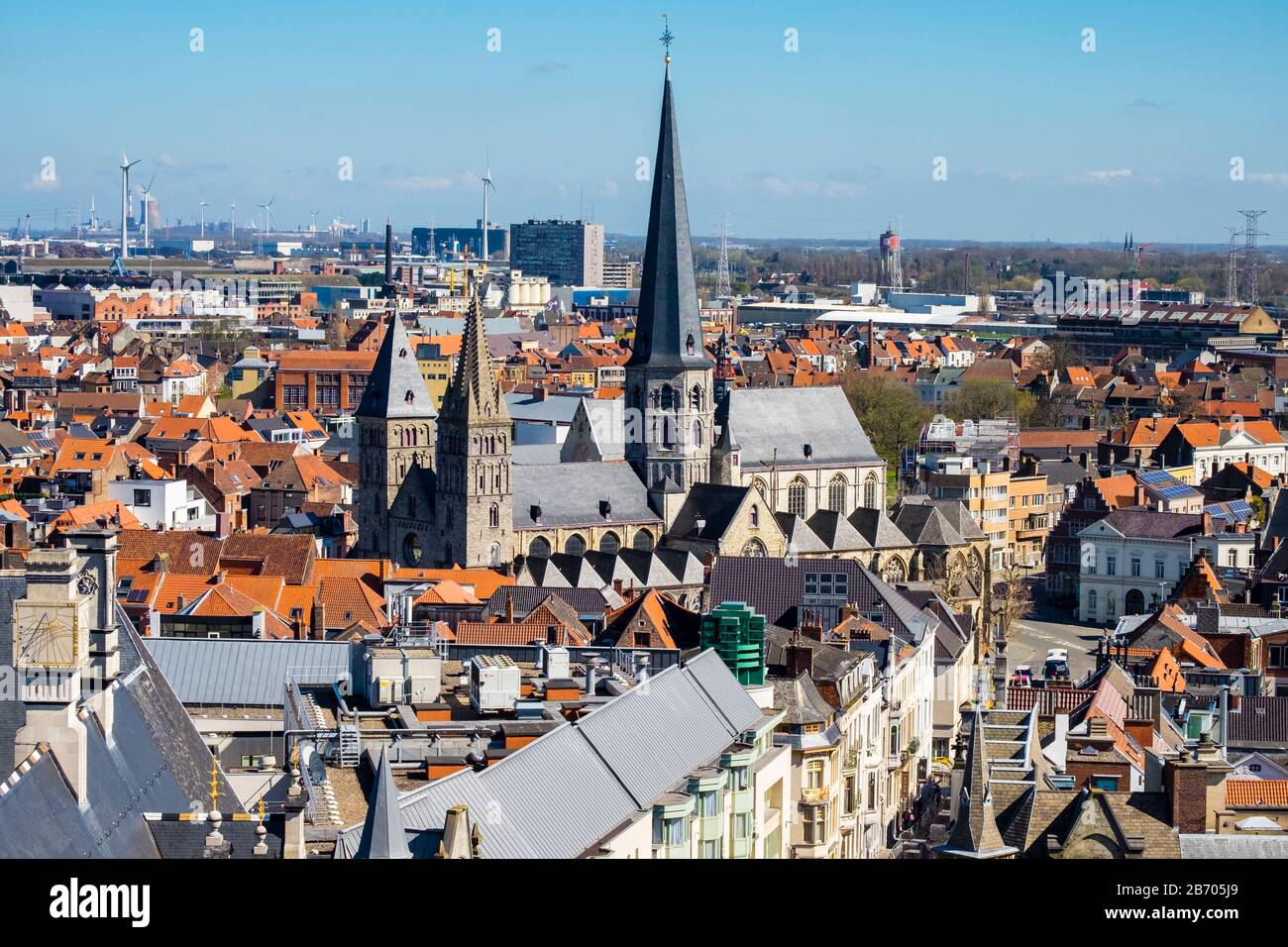 Belgium, Flanders, Ghent (Gent). View of Ghent old town from Het ...