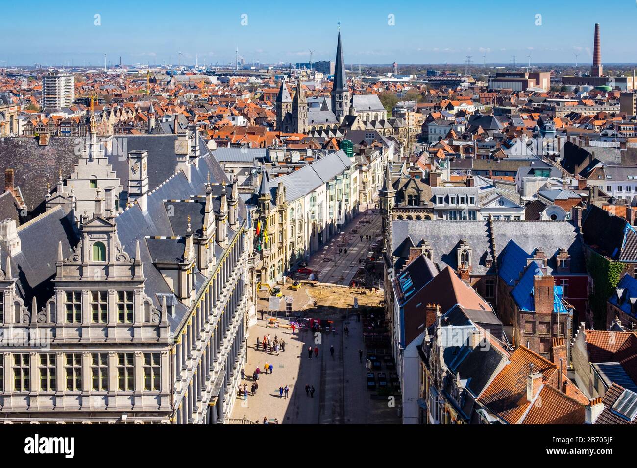 Belgium, Flanders, Ghent (Gent). View of Ghent old town from Het ...