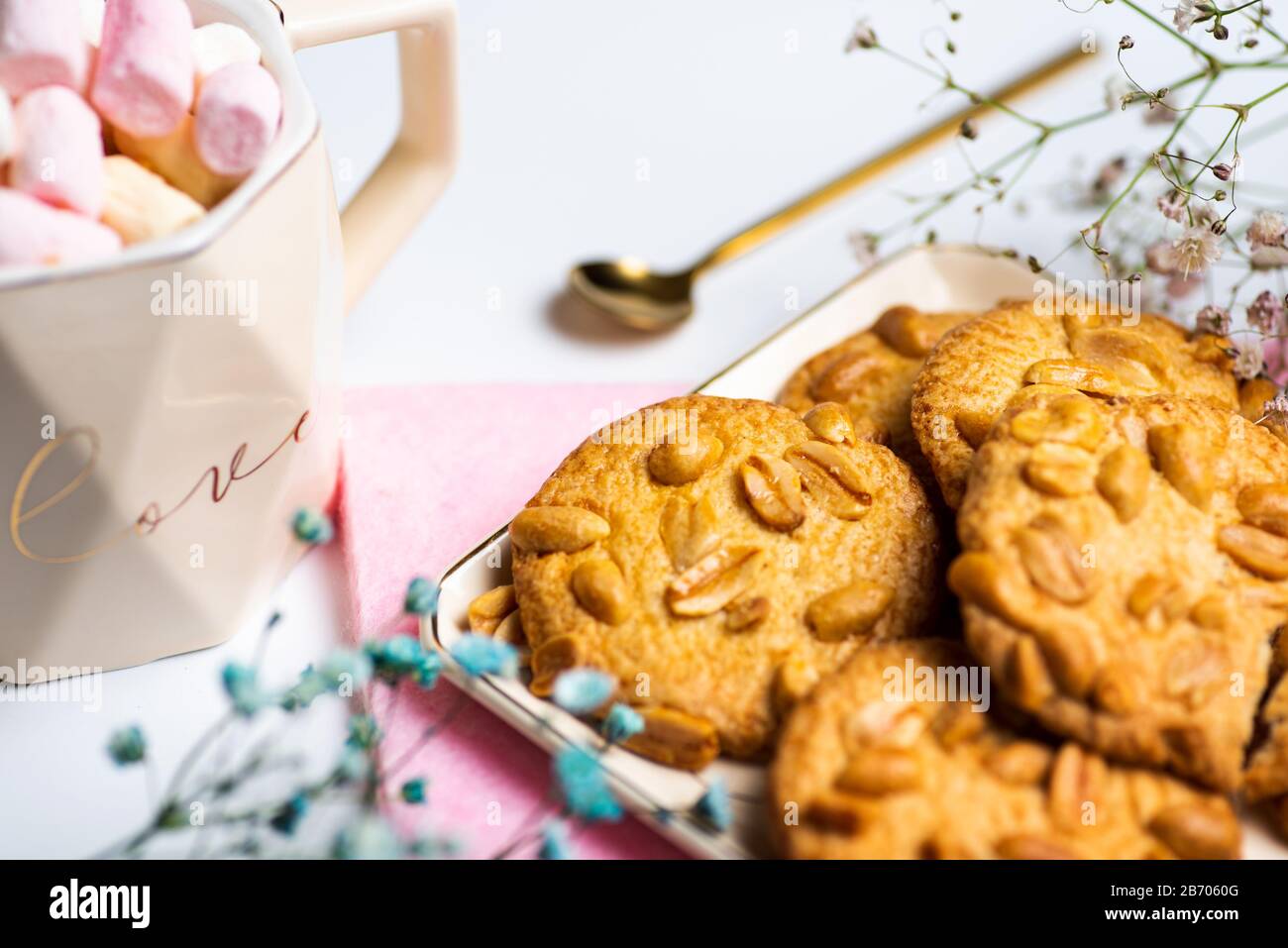 Group of cookies with peanuts on mat Stock Photo - Alamy