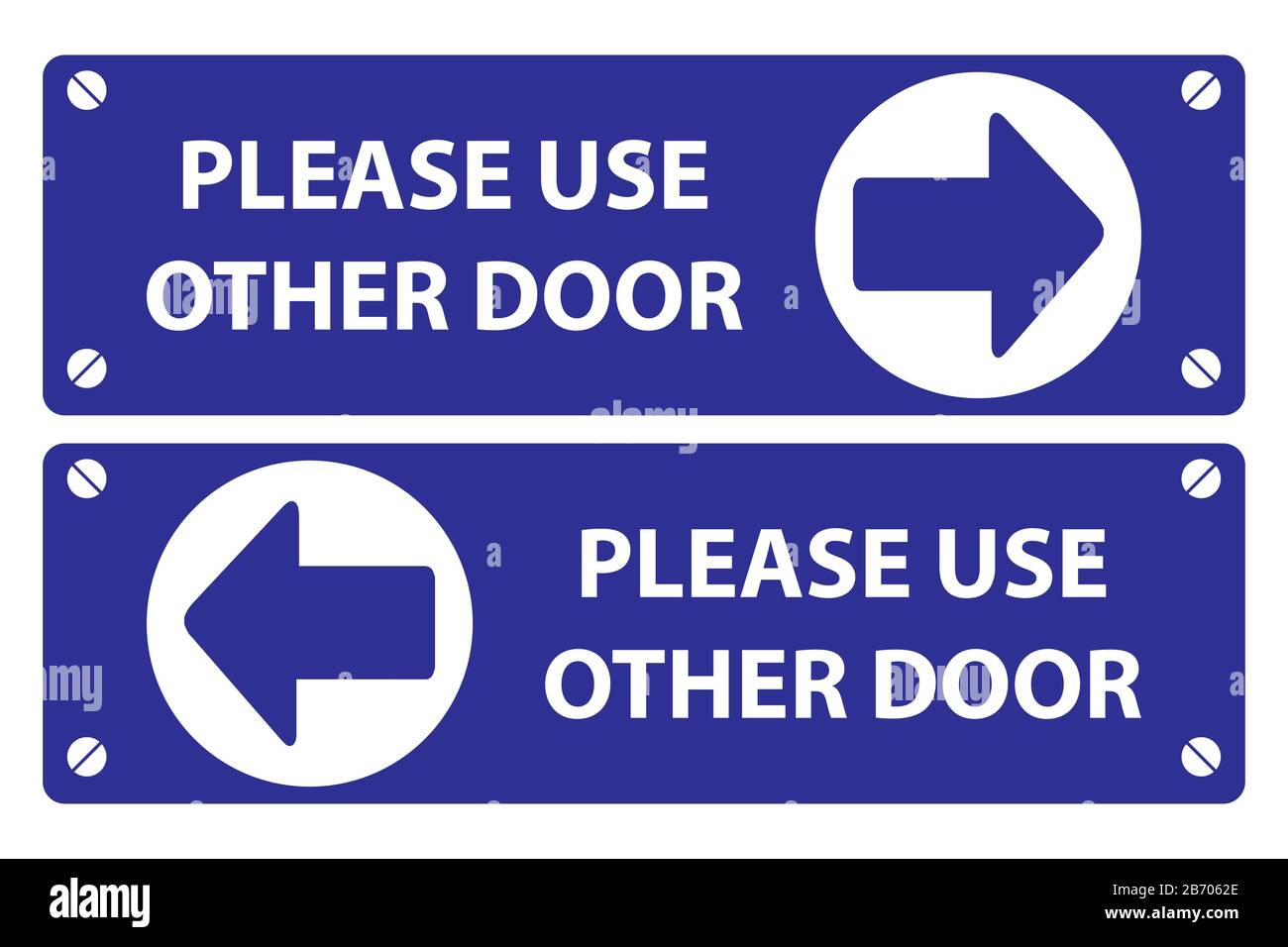 Please use other door sign on blue background white text and blue arrow ...