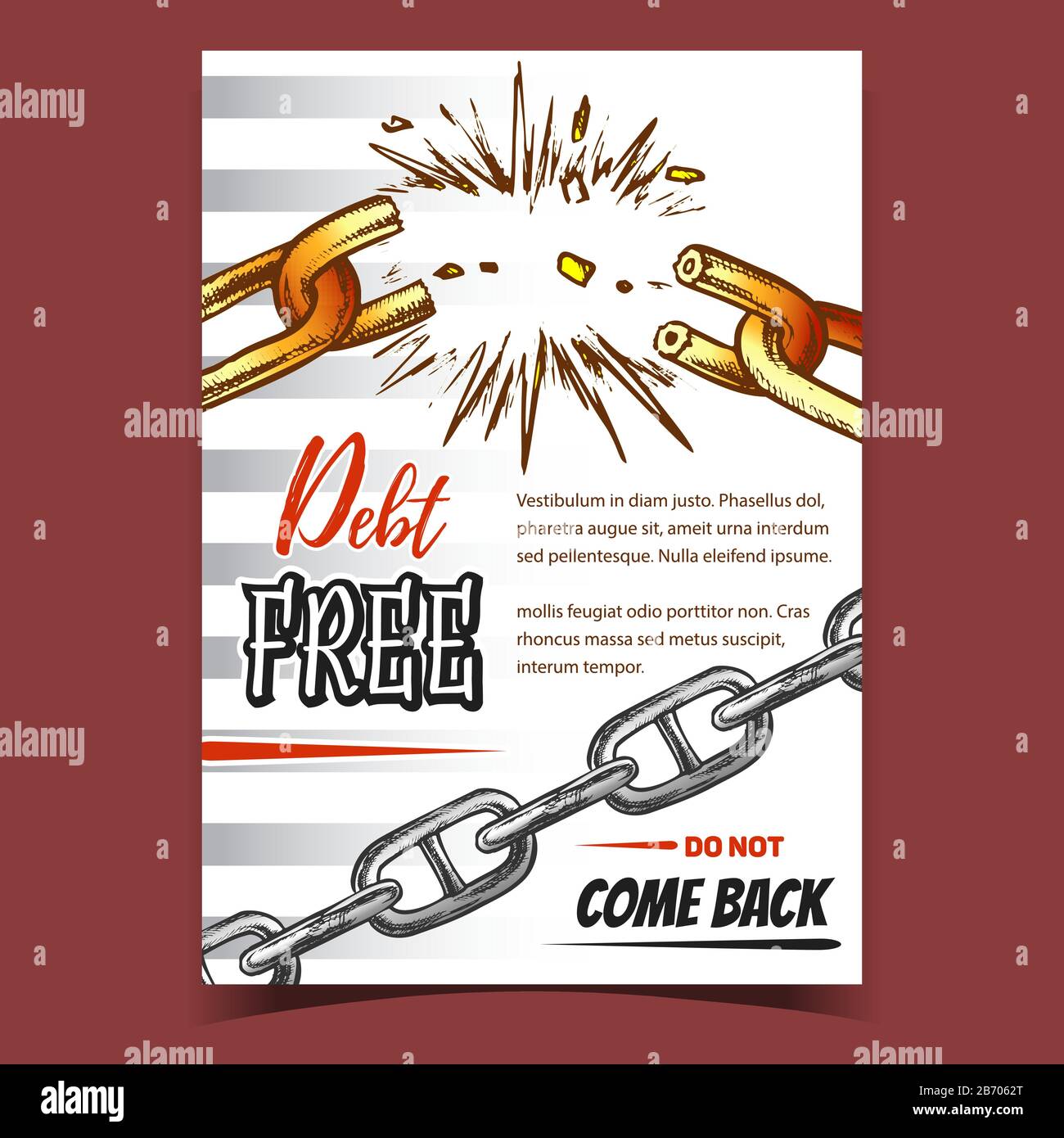 Debt Free Breaking Metal Chain On Poster Vector Stock Vector Image ...