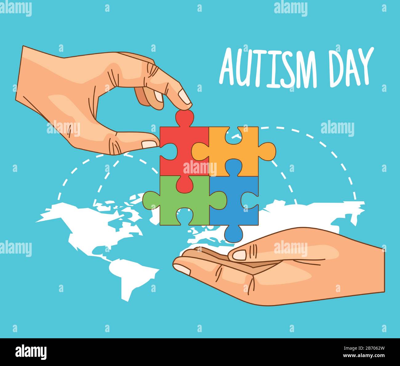 world autism day with hands and puzzle game pieces Stock Vector Image ...
