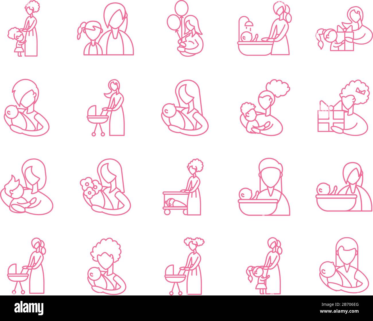 set of icons with mother and baby, line style icon vector illustration ...