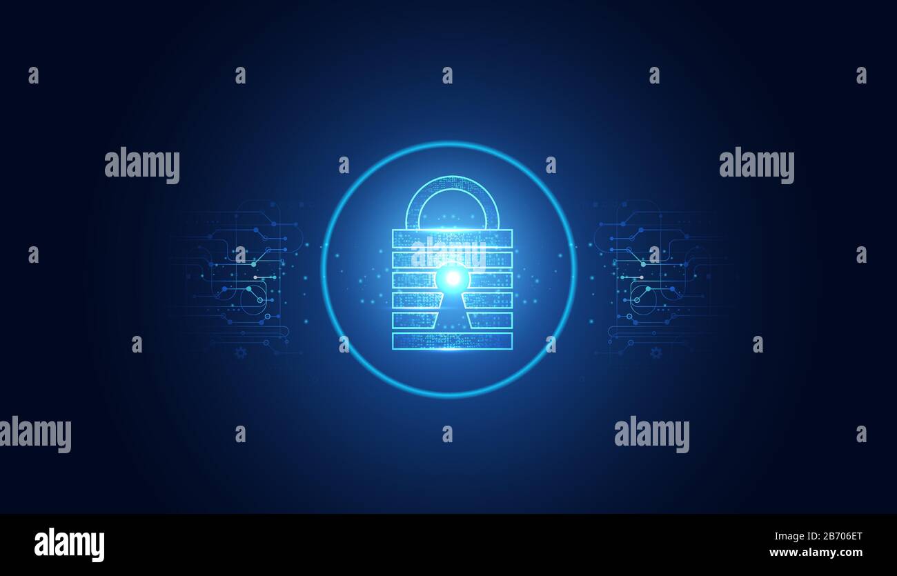 Abstract Cyber security with padlock blue circle technology Future ...