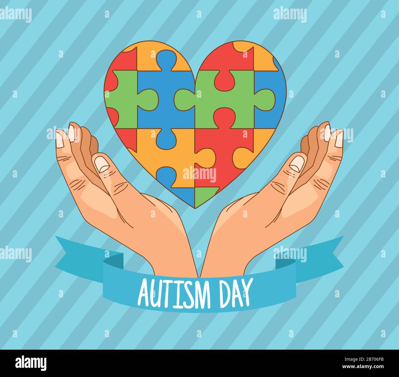 world autism day with hands and puzzle game pieces Stock Vector Image ...