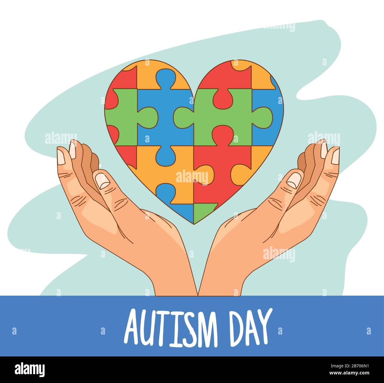 world autism day with hands and puzzle game pieces Stock Vector Image ...
