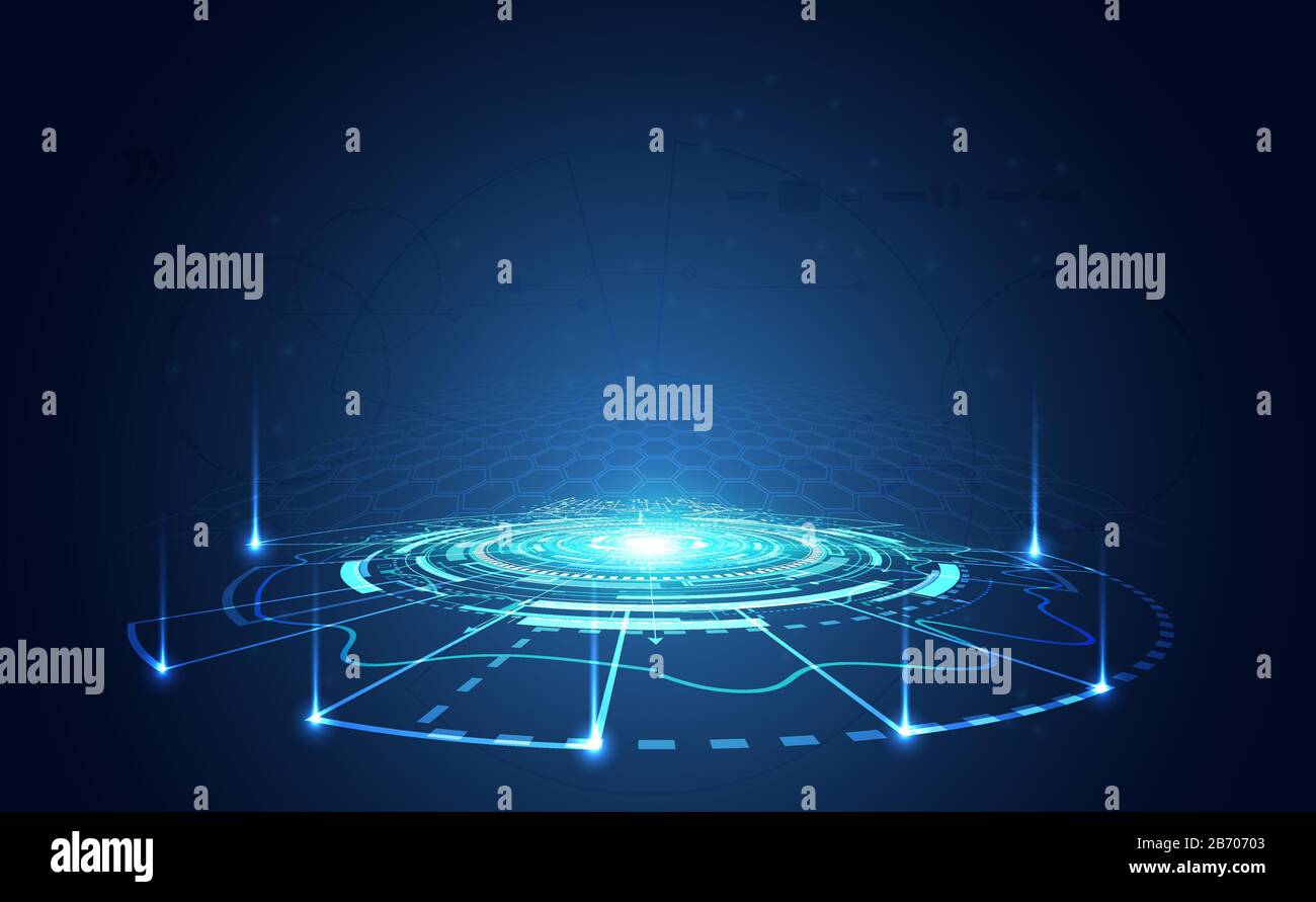 Modern Abstract technology concept communication circle digital circuits on blue background and ...