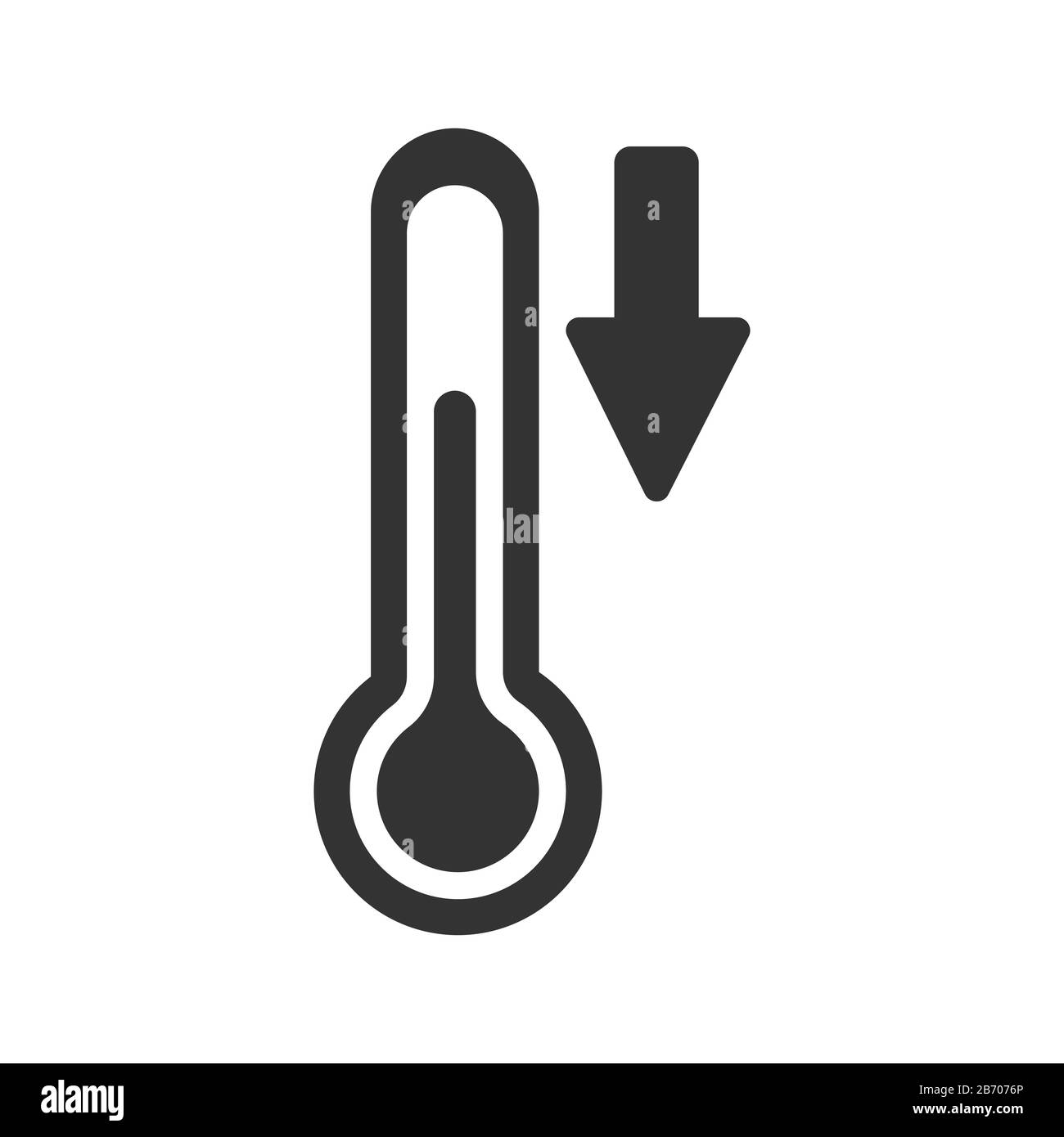 Vector icon of a thermometer with a down arrow. Temperature decrease. Temperature sensor. Simple ...