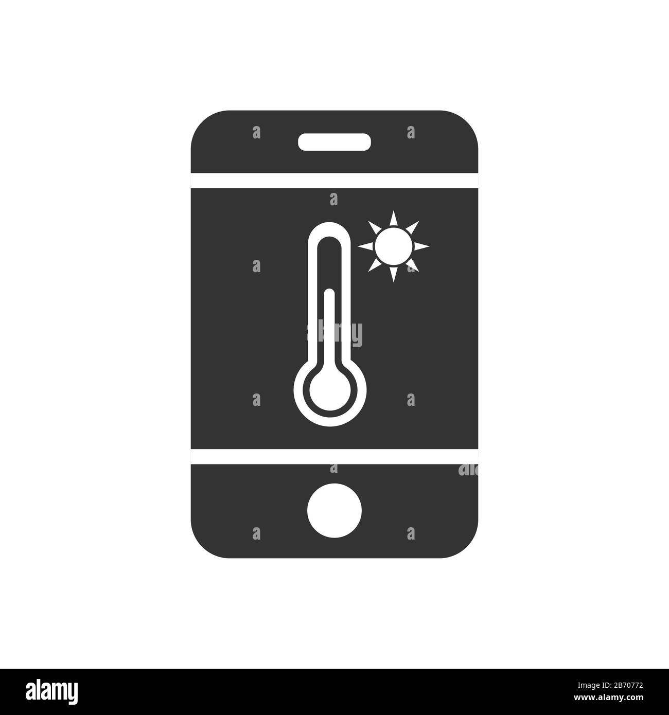 Vector mobile phone icon with temperature sensor and sun icon. Simple ...