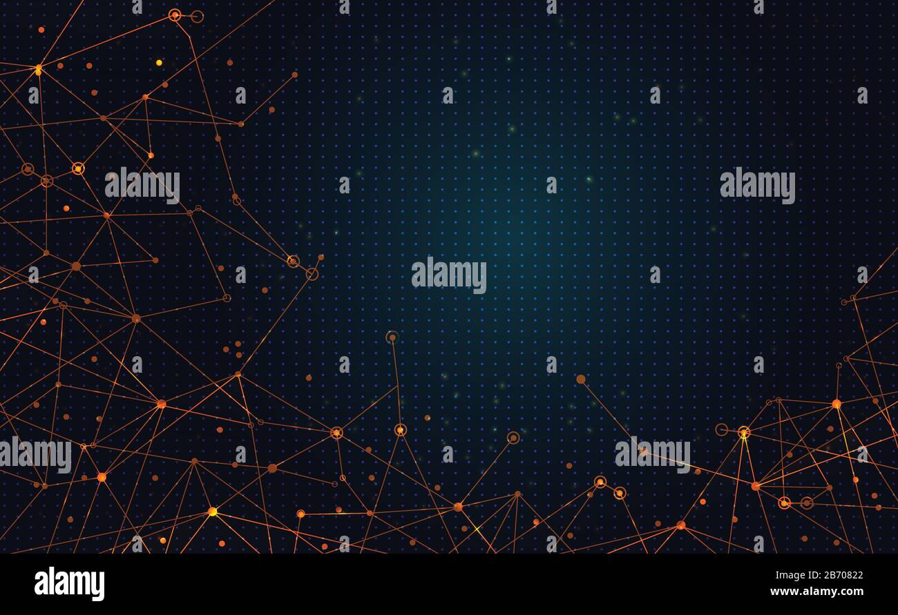 Modern abstract network science connection technology gold line premium dot and graphic design ...