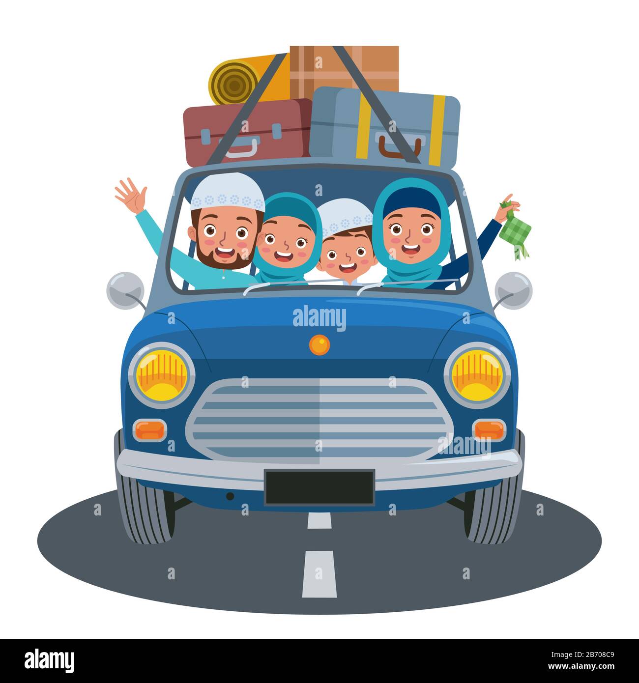 A Moslem family returning to their hometown by car during the Eid Stock ...
