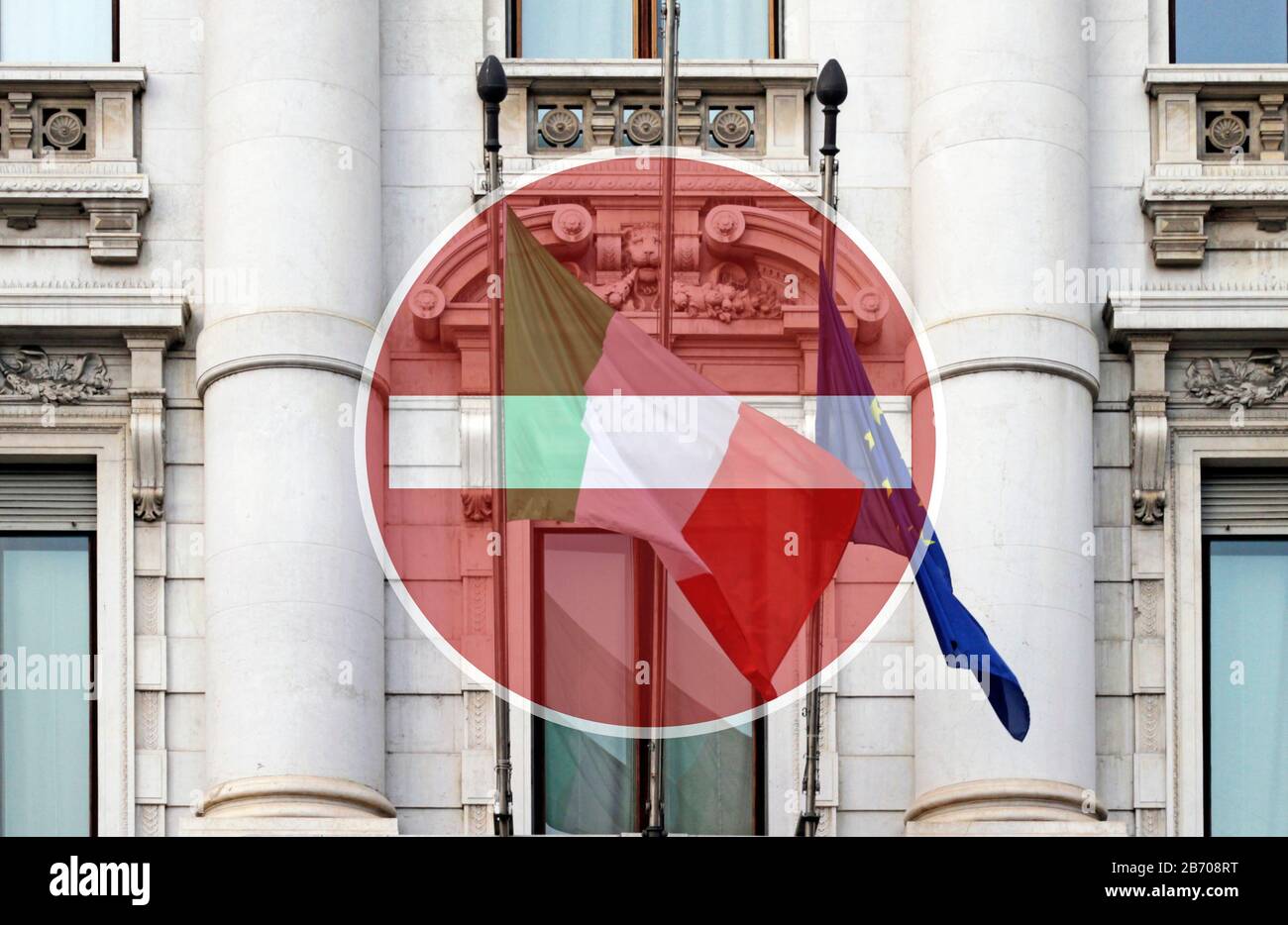 Italy in lock-down: Italian national flag and EU flag Stock Photo - Alamy