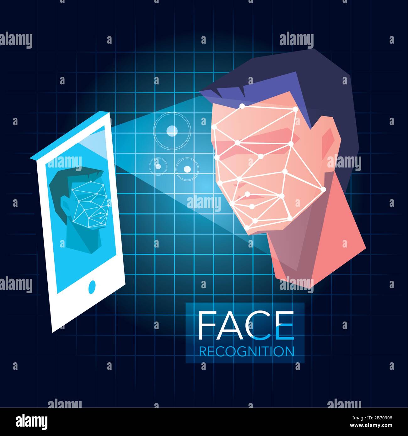 smartphone scans a man face, mobile app for face recognition vector ...