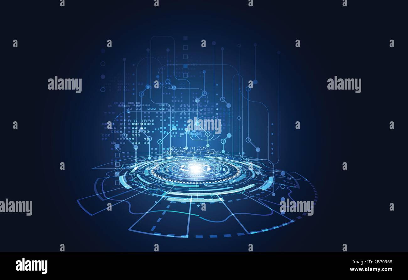 Modern Abstract technology concept. digital circuit communication circle on blue background and ...