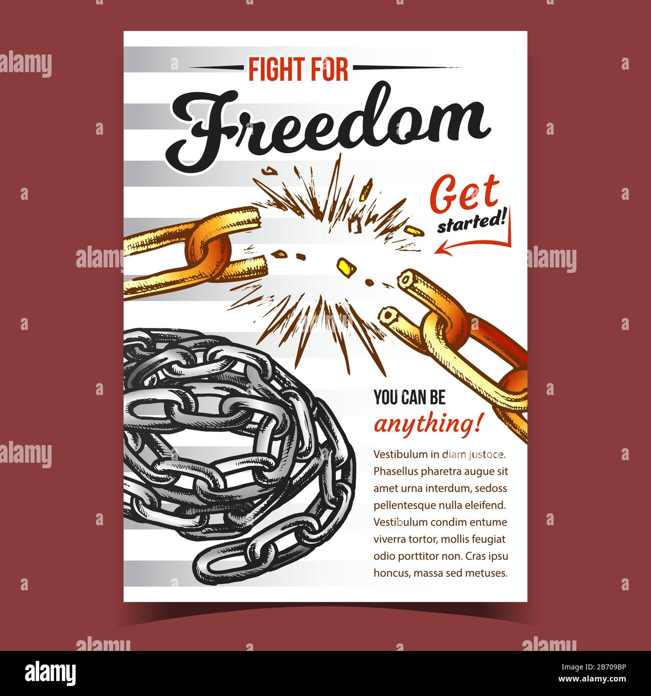 Fight For Freedom Broken Chain On Poster Vector Stock Vector Image ...