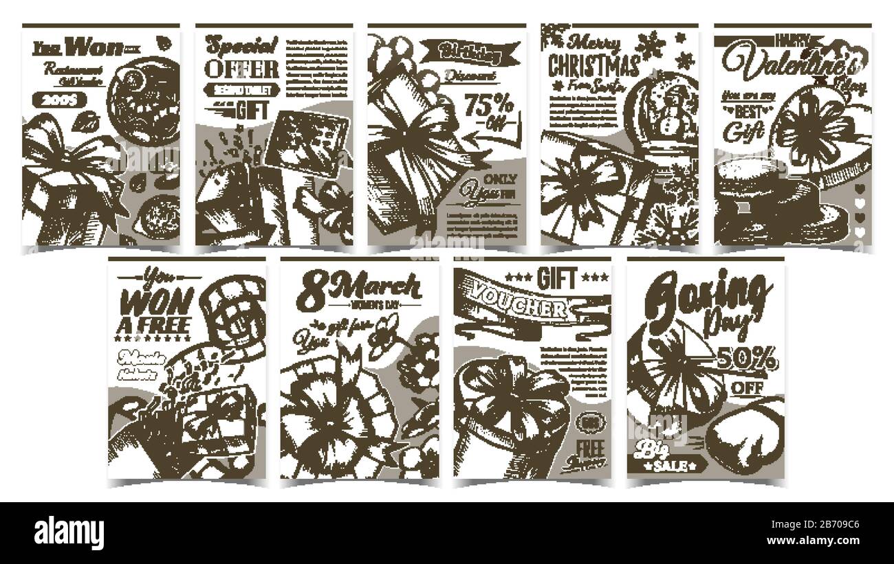 Gift Box Collection Advertising Posters Set Vector Stock Vector Image ...