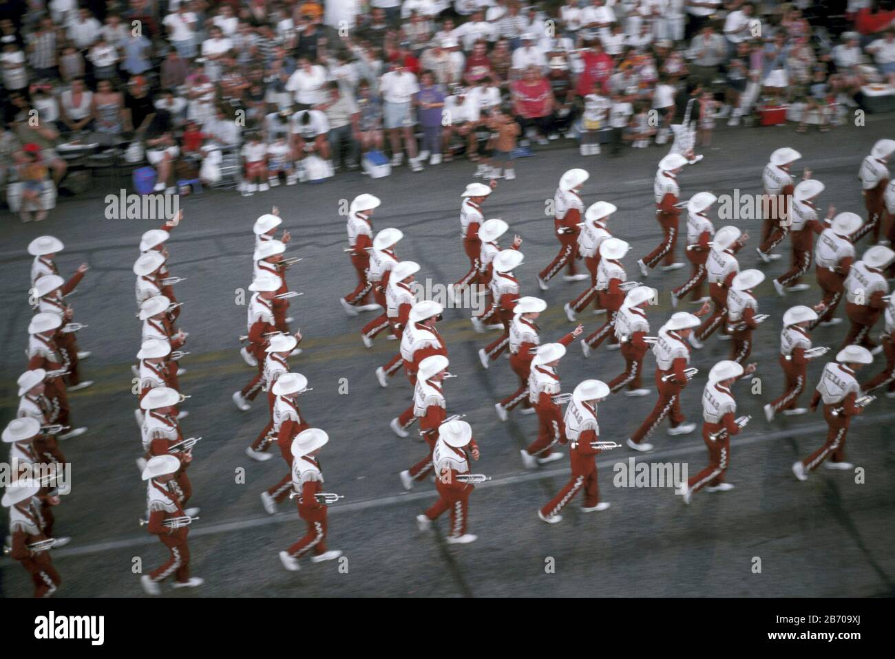 San Antonio, Texas USA: Crowd lines parade route as University of Texas ...
