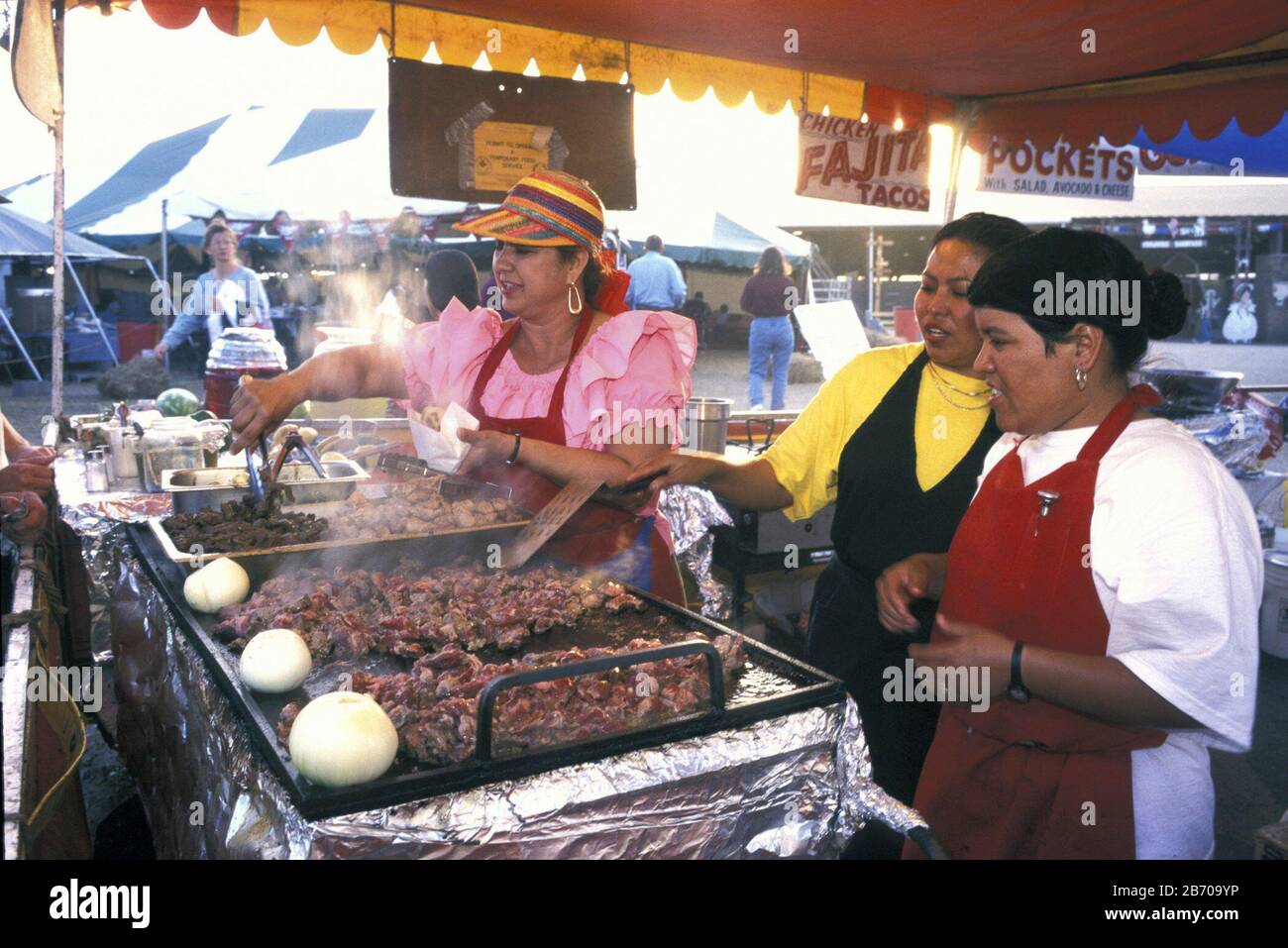 Austin, Texas USA: Making fajitas at Mexican food stand at annual ...