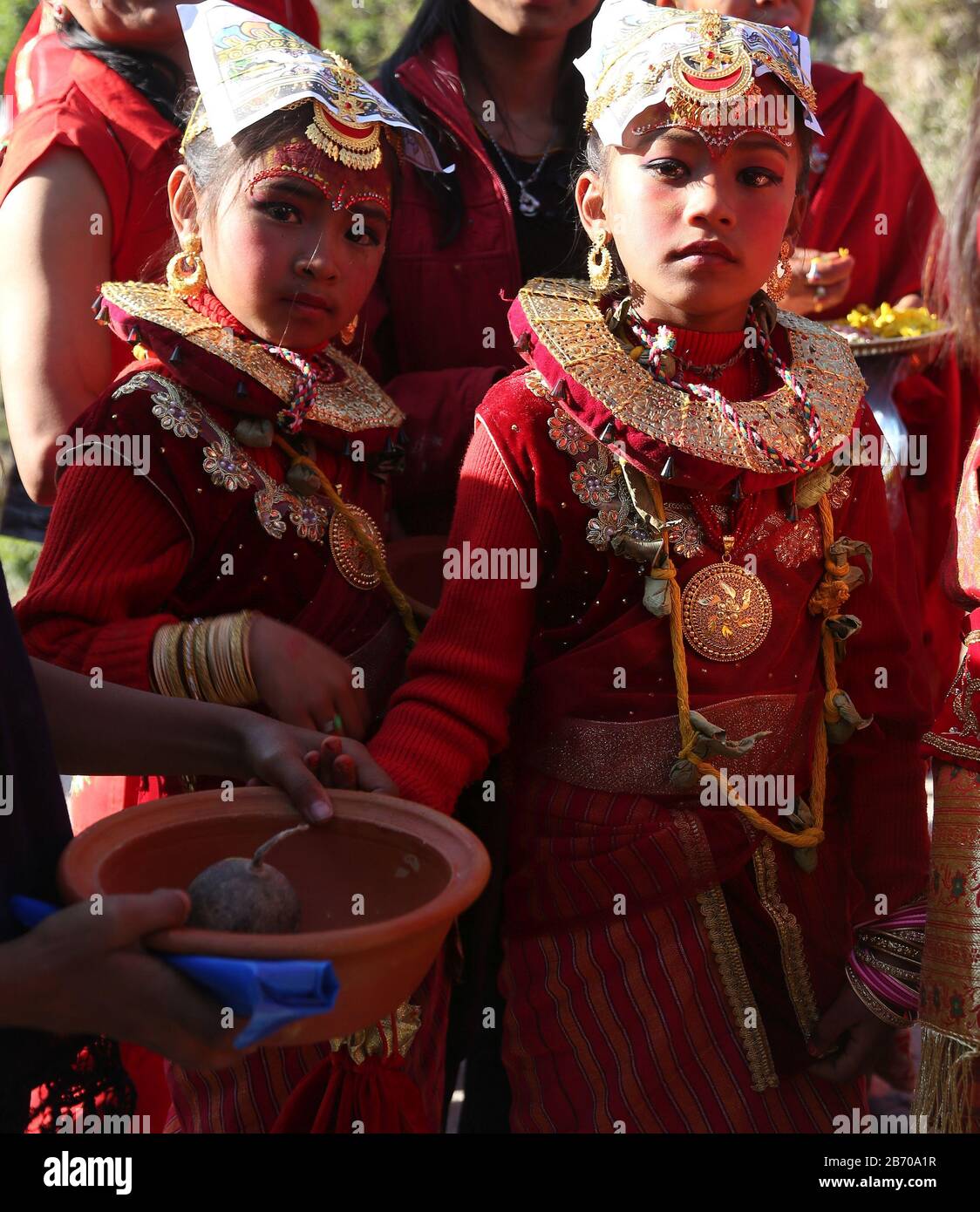 Kavre, Nepal. 12th Mar, 2020. Small girls from Newar community attend a ...