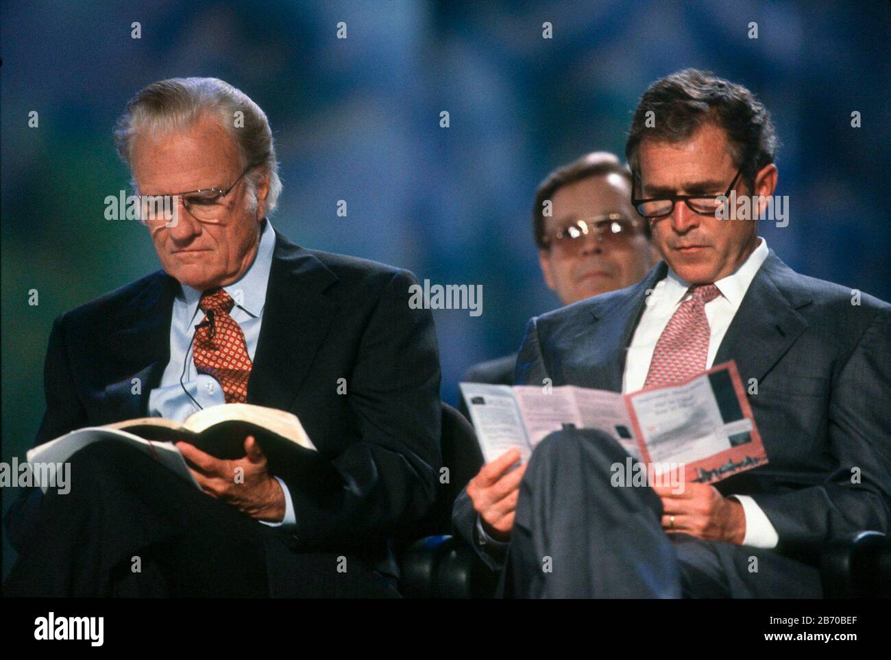 San Antonio Texas USA,1997: Evangelist Billy Graham sits on stage with ...