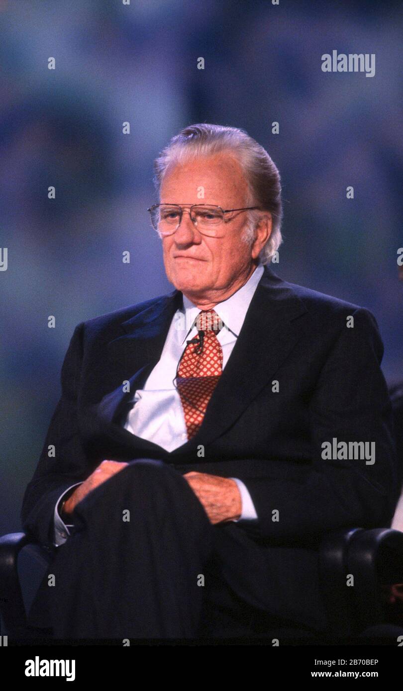 San Antonio Texas USA,1997: Evangelist Billy Graham sits on stage ...