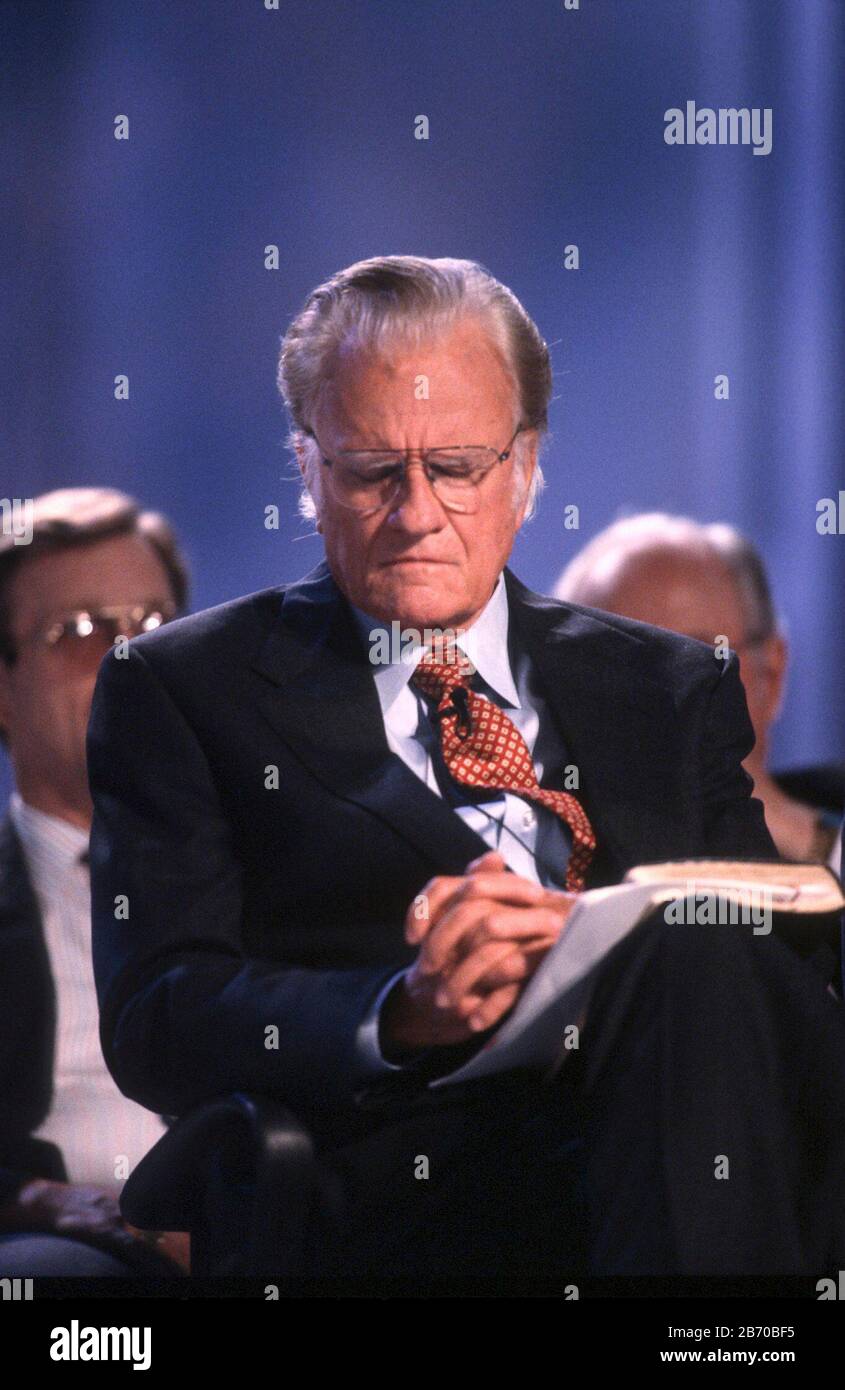 San Antonio Texas USA,1997: Evangelist Billy Graham sits on stage ...