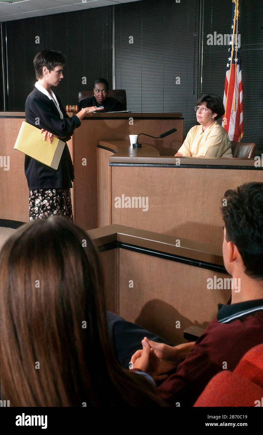 Austin Texas USA, 1997: Hispanic attorney questions witness during a ...